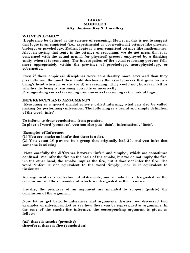 Module 1 Logic | PDF | Argument | Deductive Reasoning