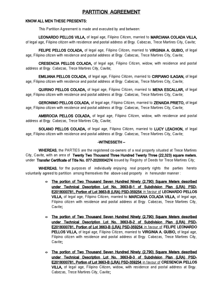 Partition Agreement Summary | PDF | Civil Law (Common Law) | Civil Law ...