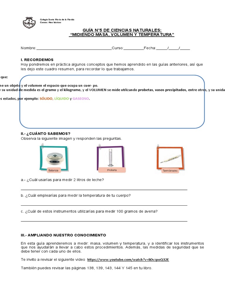 CIENCIAS-NATURALES-4°-midiendo Masas | PDF | Volumen | Termómetro