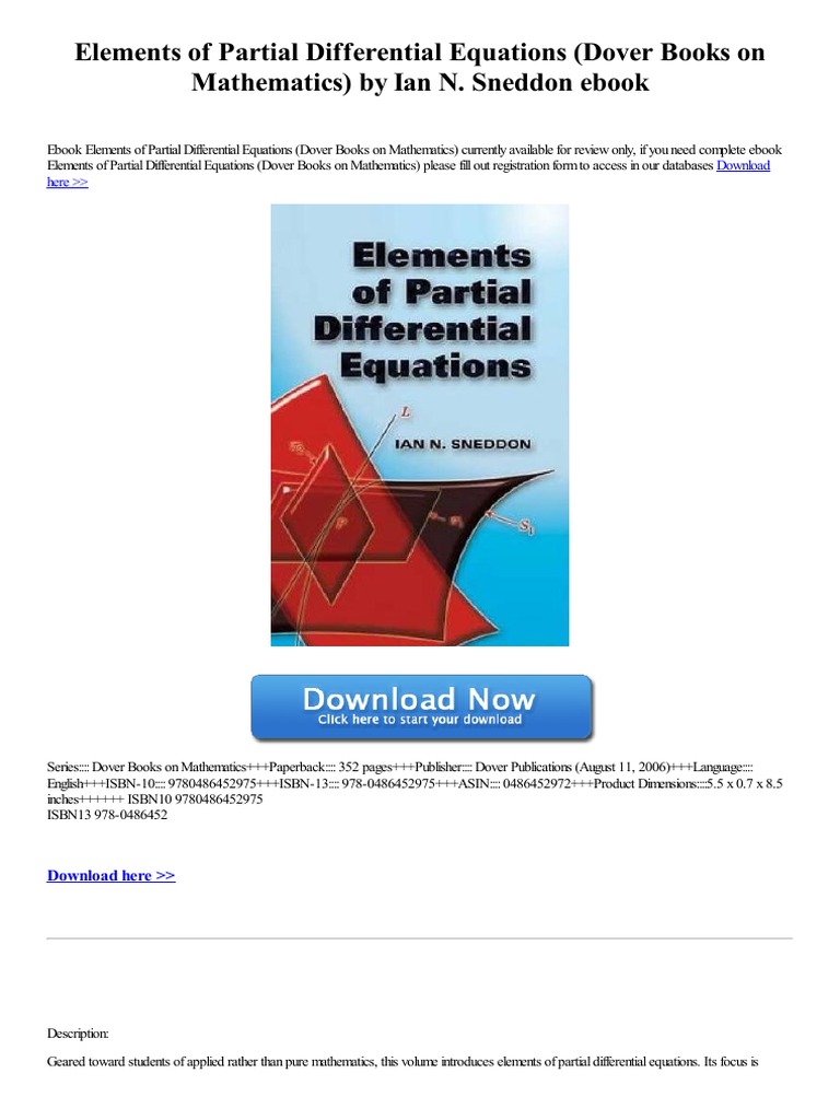 Elements of Partial Differential Equations Dover Books On Mathematics ...
