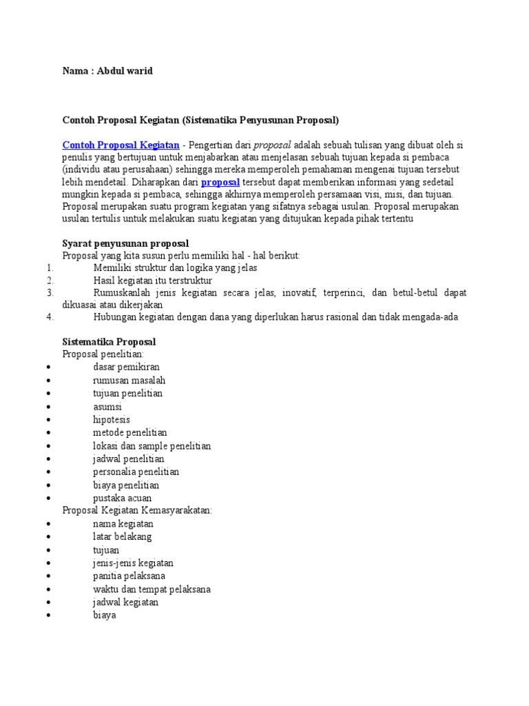 Abdul Warid (XI TKJ 2) Contoh Proposal | PDF