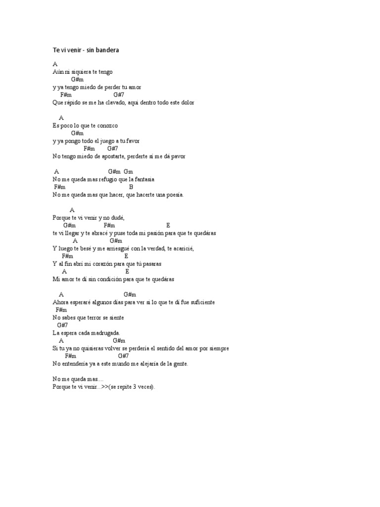 Te vi venir - Sin Bandera: Letra y Emoción | PDF