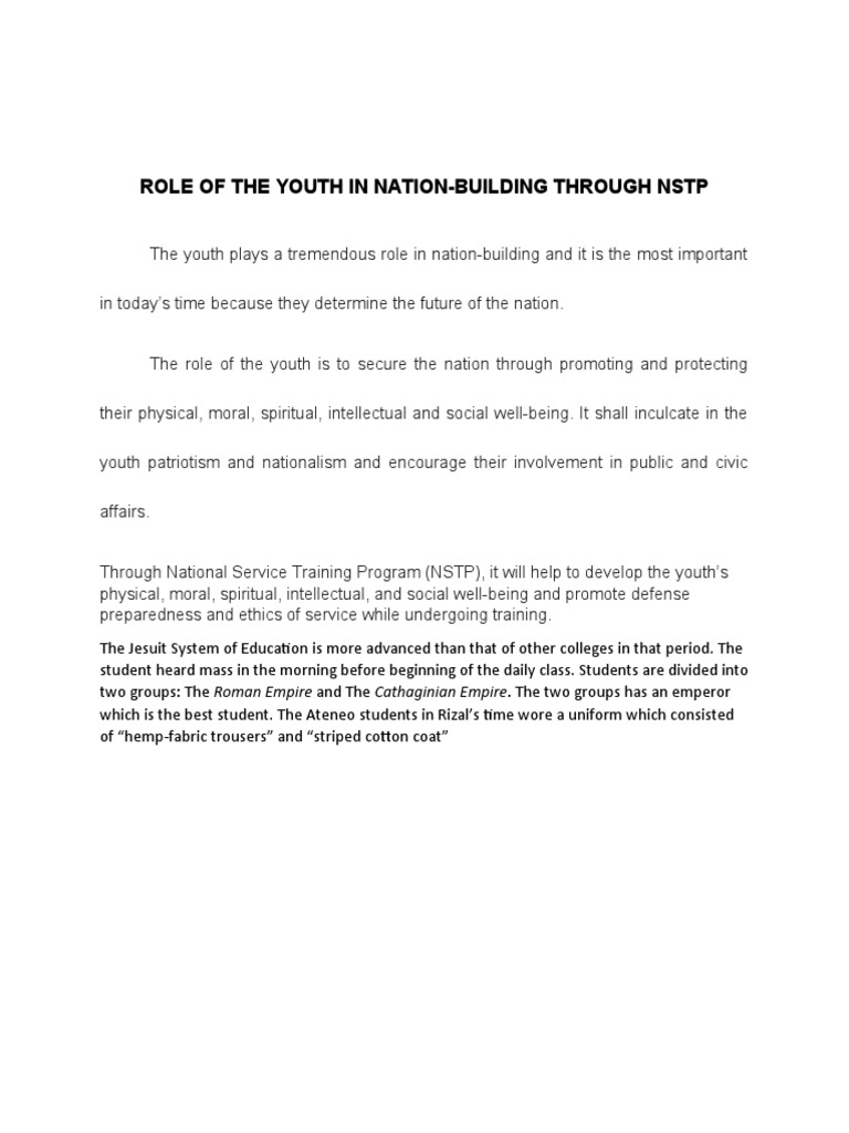 Youth's Role in Nation-Building via NSTP | PDF | Social Science ...