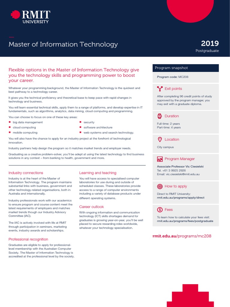 mc208 Master of Information Technology Course Brochure | PDF | Bachelor ...