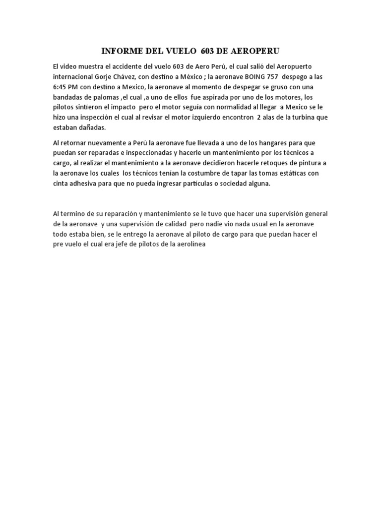 Informe sobre el vuelo 603 de Aeroperú | PDF