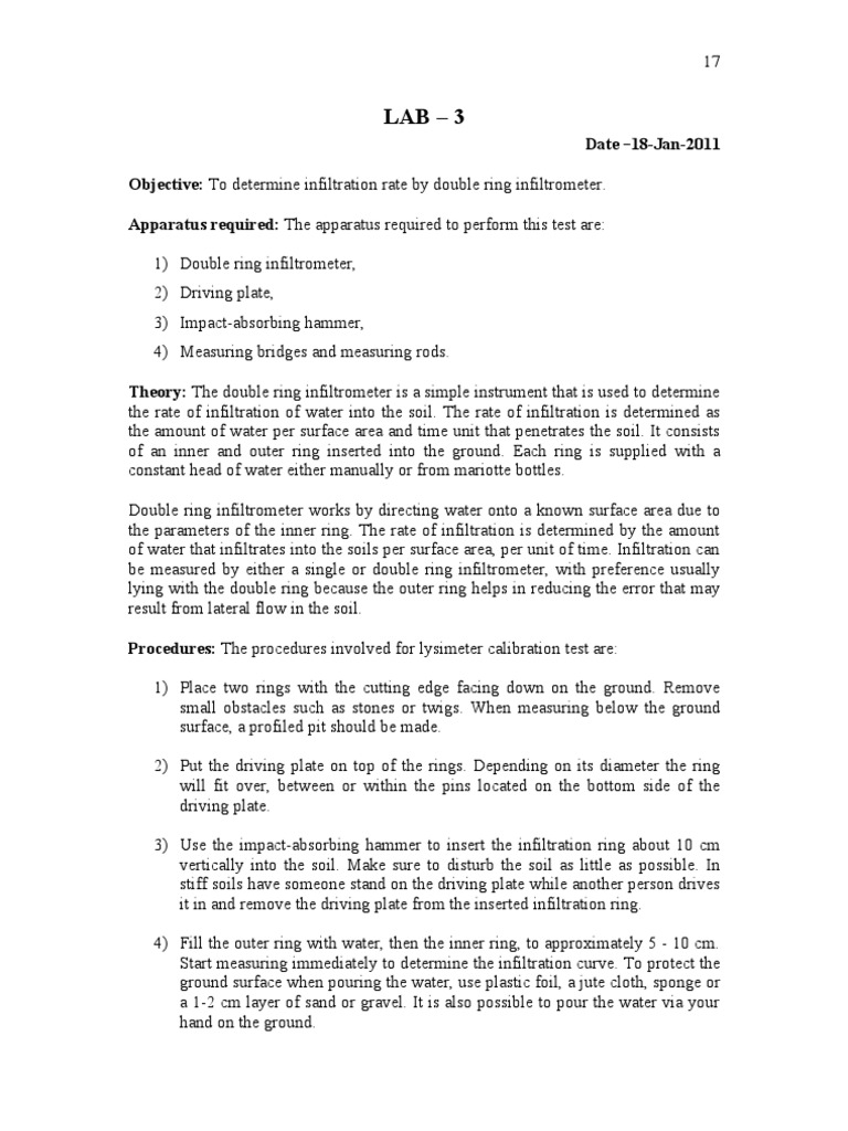 LAB Infiltration Test | PDF | Soil | Earth Sciences