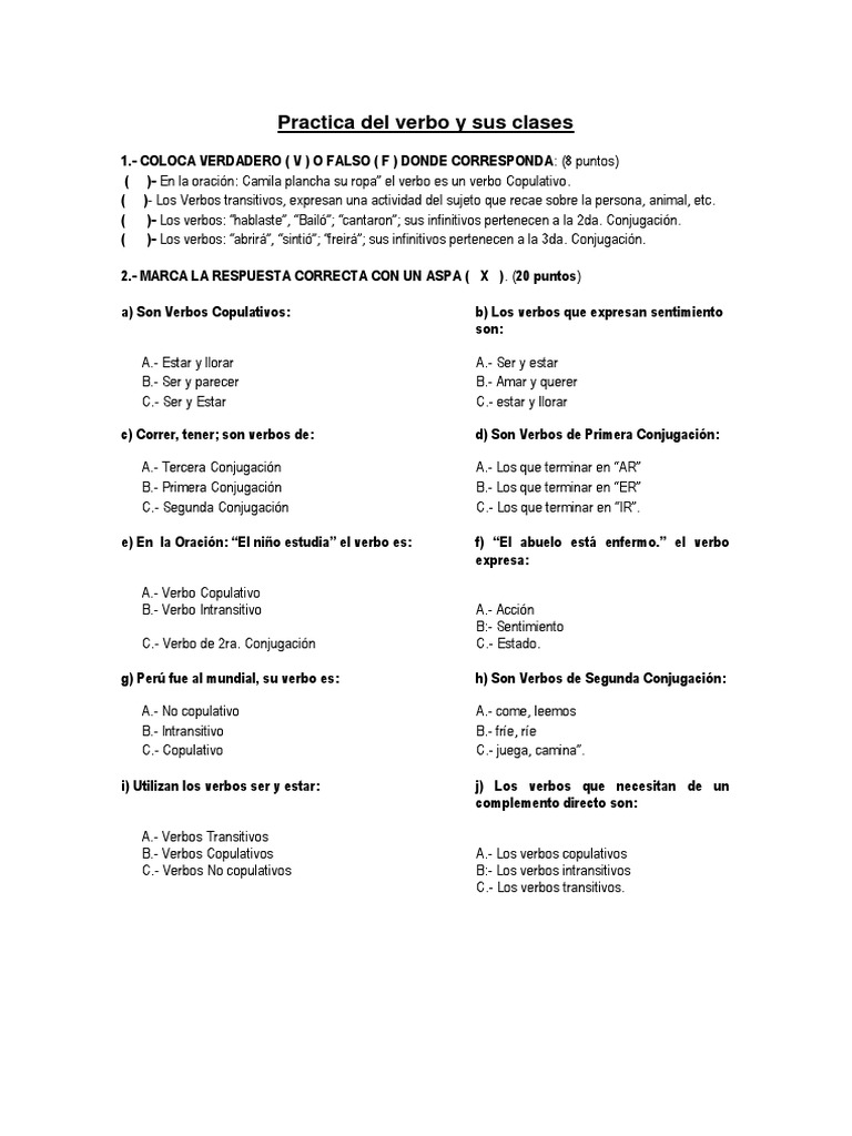 Practica Del Verbo y Sus Clases PDF | PDF | Verbo | Conjugación gramatical