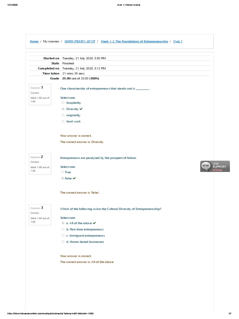 Quiz 1 - Attempt Review | PDF | Entrepreneurship | Business