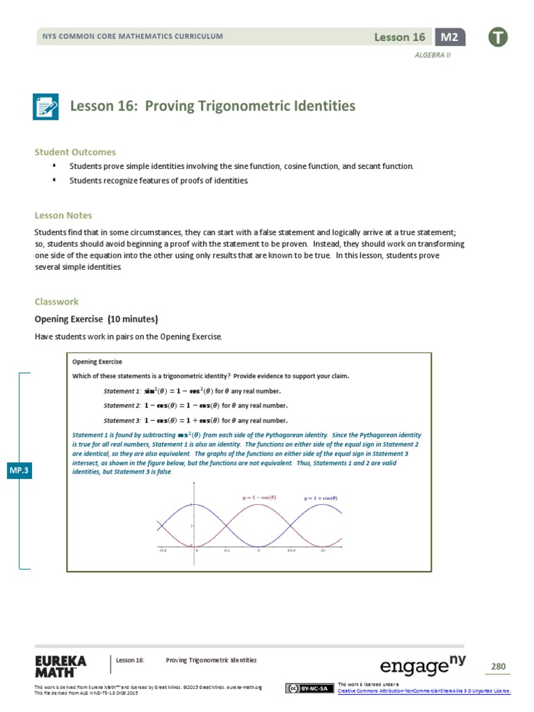 Lesson 16: Proving Trigonometric Identities: Student Outcomes | PDF ...