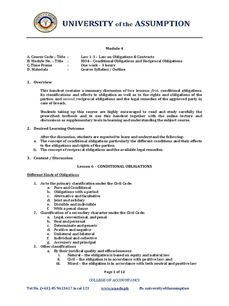M04 - Conditional Obligations and Reciprocal Obligations PDF | PDF ...