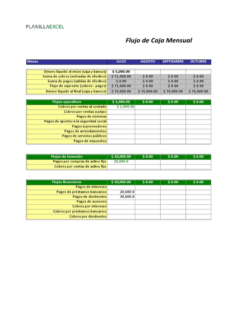 Planilla de Excel para Flujo de Caja Mensual Cashflow | PDF | Bancos | Interés