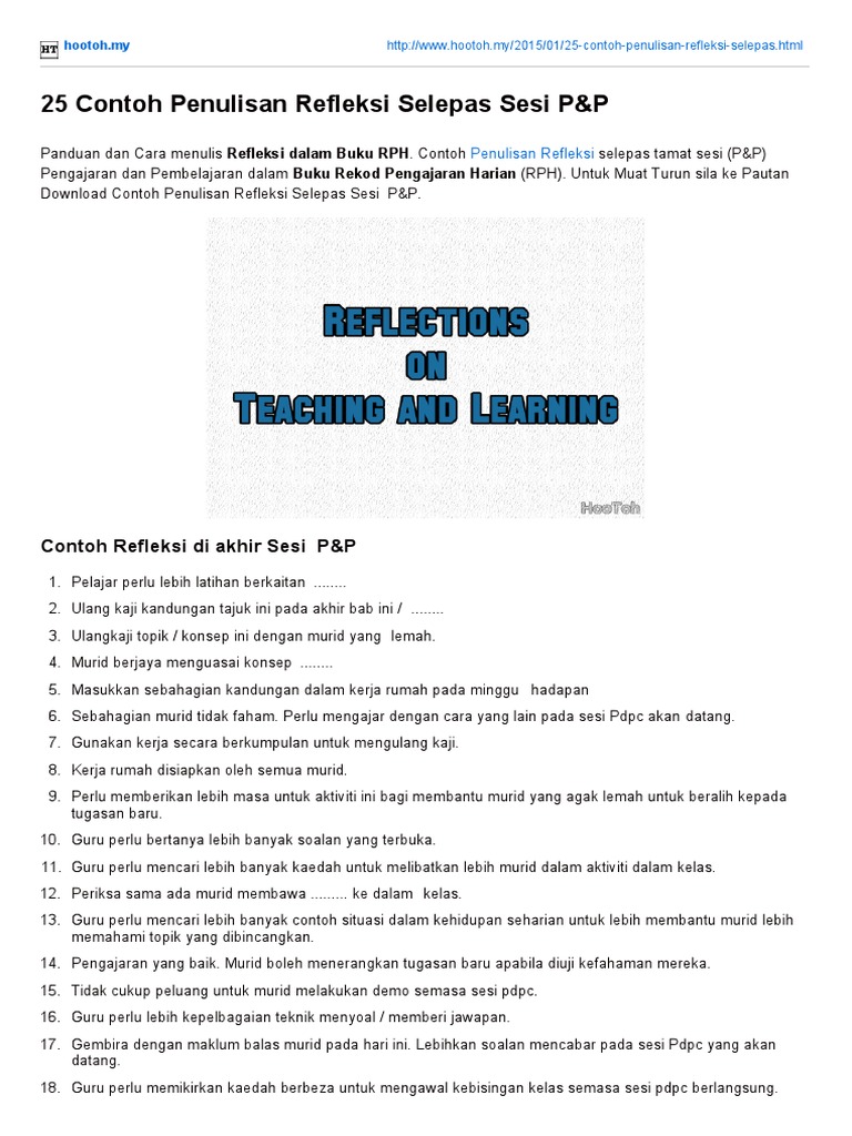 25 Contoh Penulisan Refleksi Selepas Ses | PDF