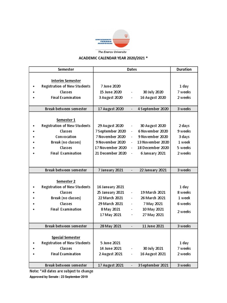Academic Calendar Year 2020/2021 Dates: Approved by Senate: 23 ...