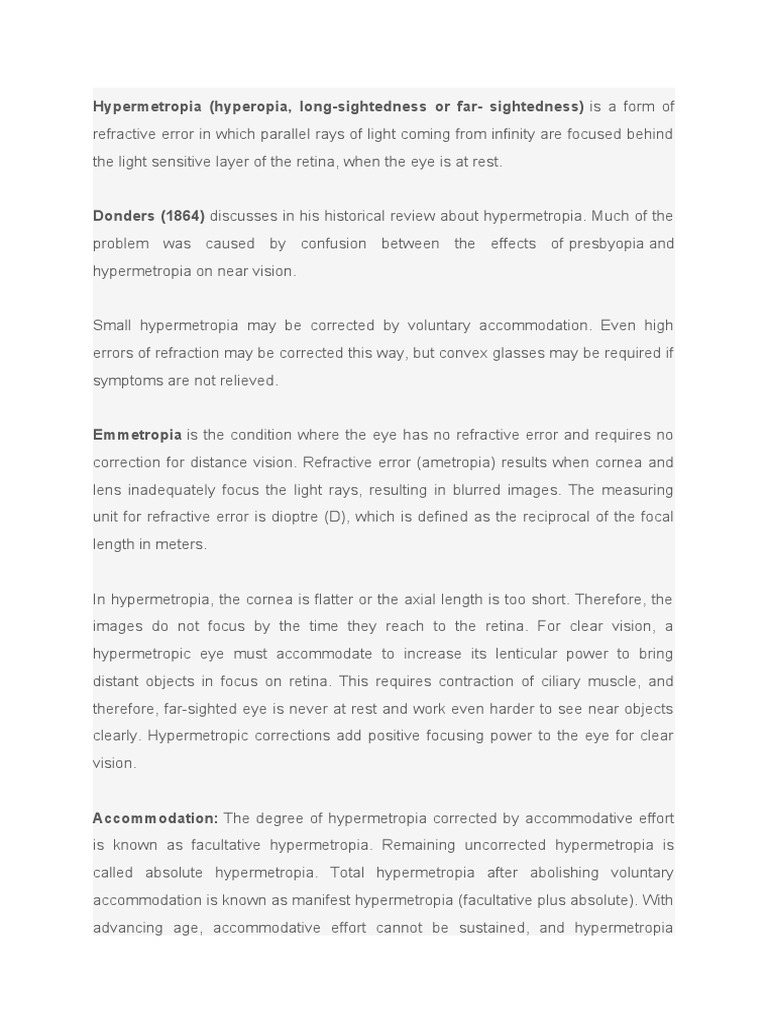 Hypermetropia | PDF | Visual Acuity | Eye