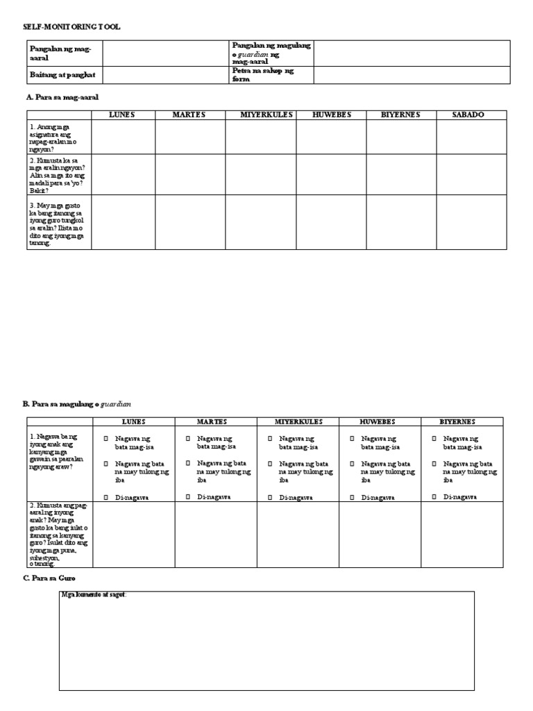 Self-Monitoring Tool | PDF