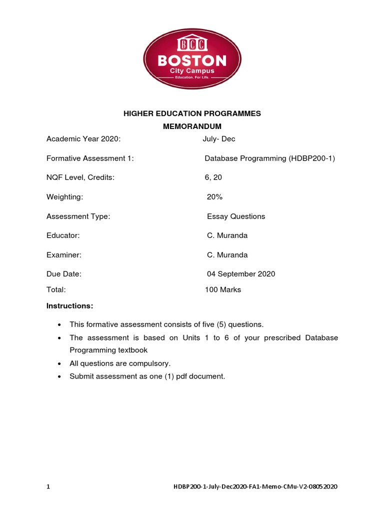 Higher Education Programmes Memorandum | PDF | Database Design | Databases