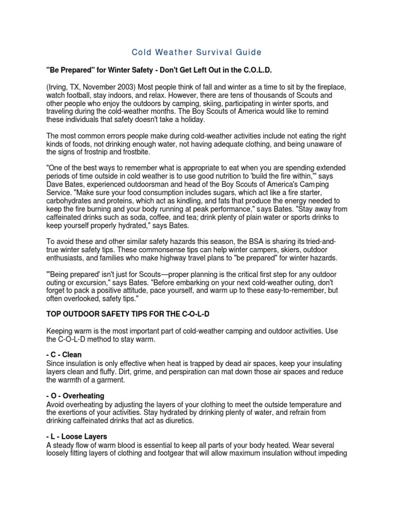 Cold Weather Survival Guide: "Be Prepared" For Winter Safety - Don't ...