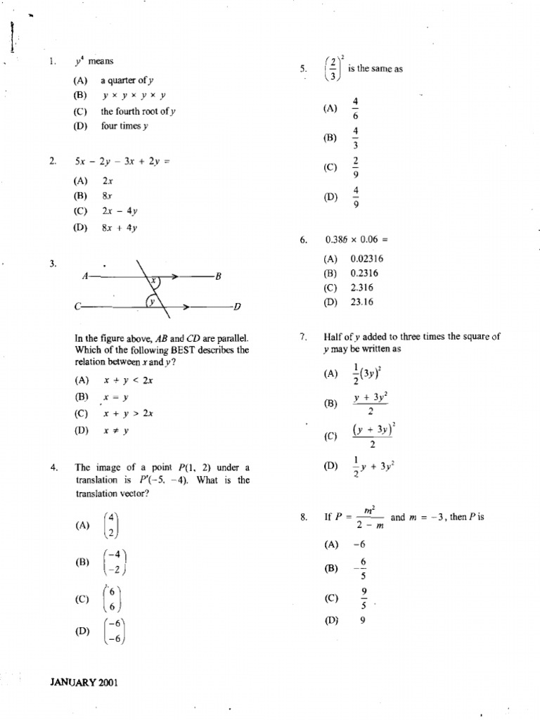 CSEC January 2001 Mathematics P1 | PDF | Euclidean Geometry | Euclidean ...