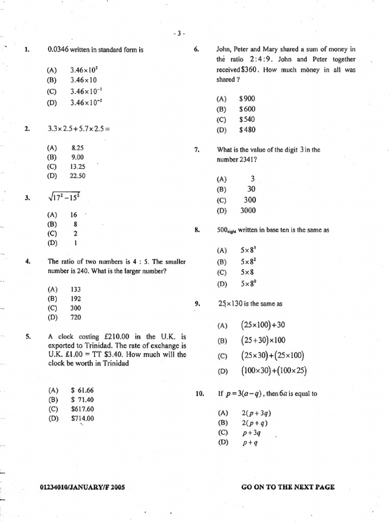 CSEC January 2005 Mathematics P1 PDF | PDF | Elementary Geometry | Geometry