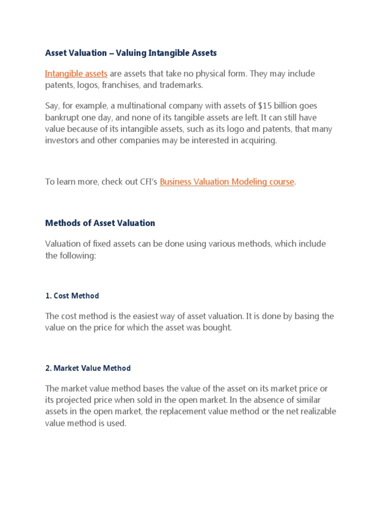 Asset Valuation - Valuing Intangible Assets | PDF