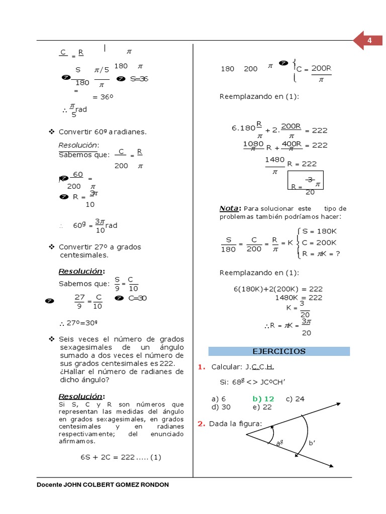 Clase 03.10 - PRACT - Sistema de MEDIDA ANGULAR | PDF | Rotación | Pi