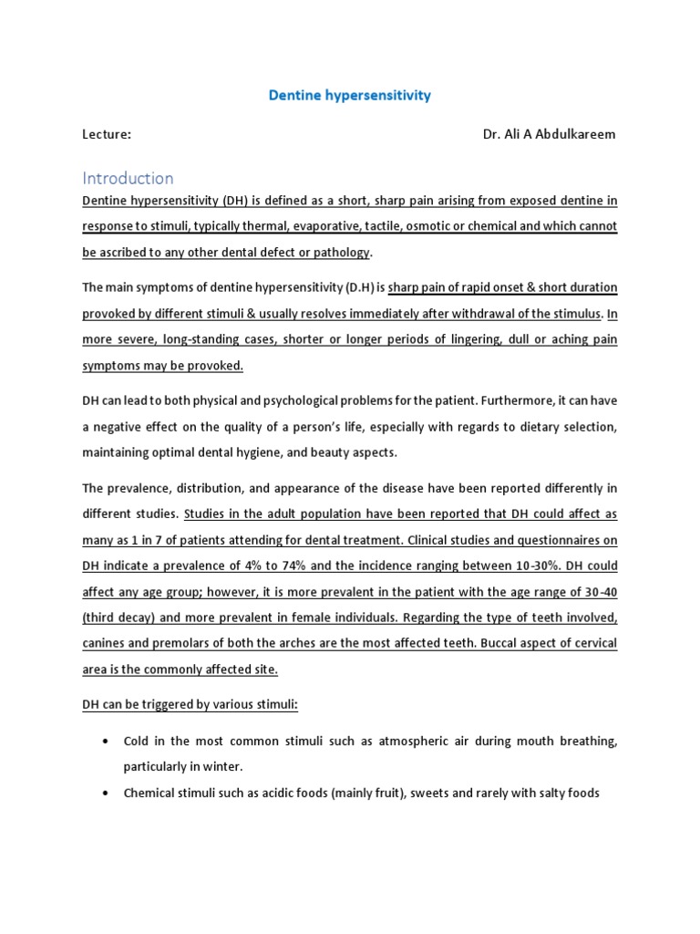 Understanding Dentine Hypersensitivity | PDF | Periodontology | Human Tooth
