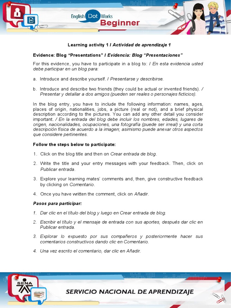 Learning Activity 1 / Actividad de Aprendizaje 1 Evidence: Blog ...