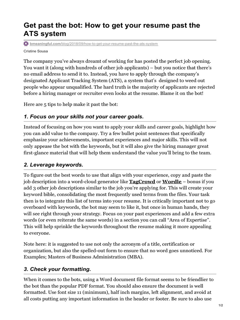 Get Past The Bot How To Get Your Resume Past The ATS System | PDF