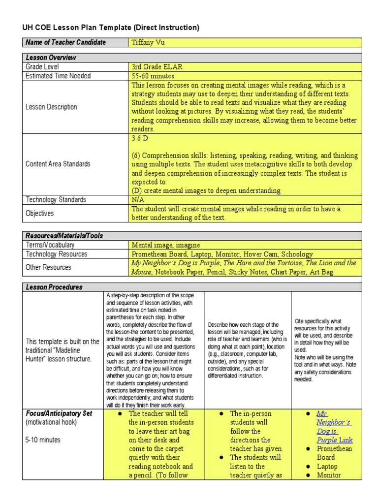 Creating Mental Images in 3rd Grade ELAR | PDF | Reading Comprehension ...
