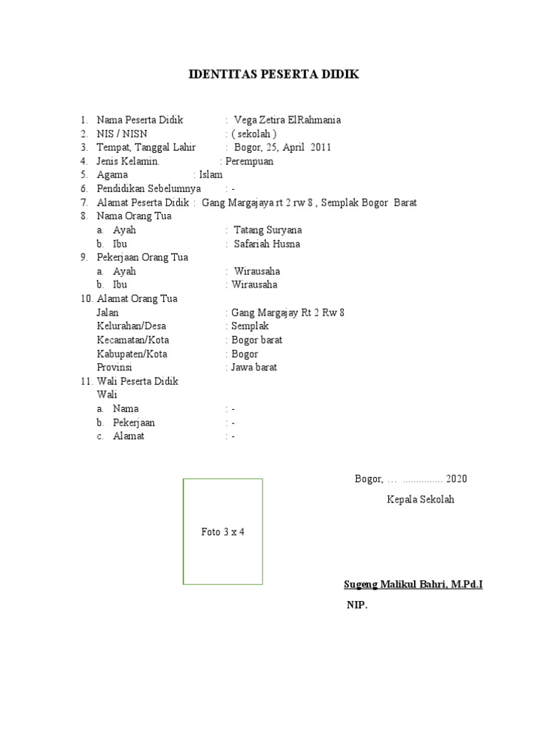 Form IDENTITAS PESERTA DIDIK | PDF