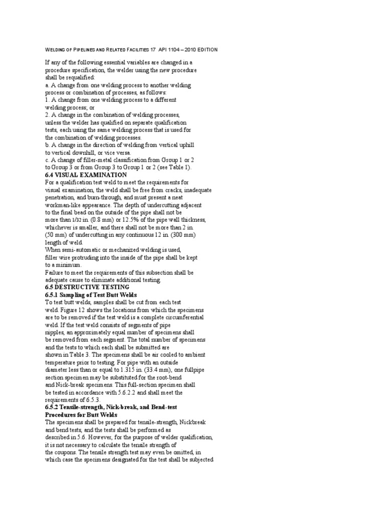 API 1104 VT Test | Download Free PDF | Welding | Construction