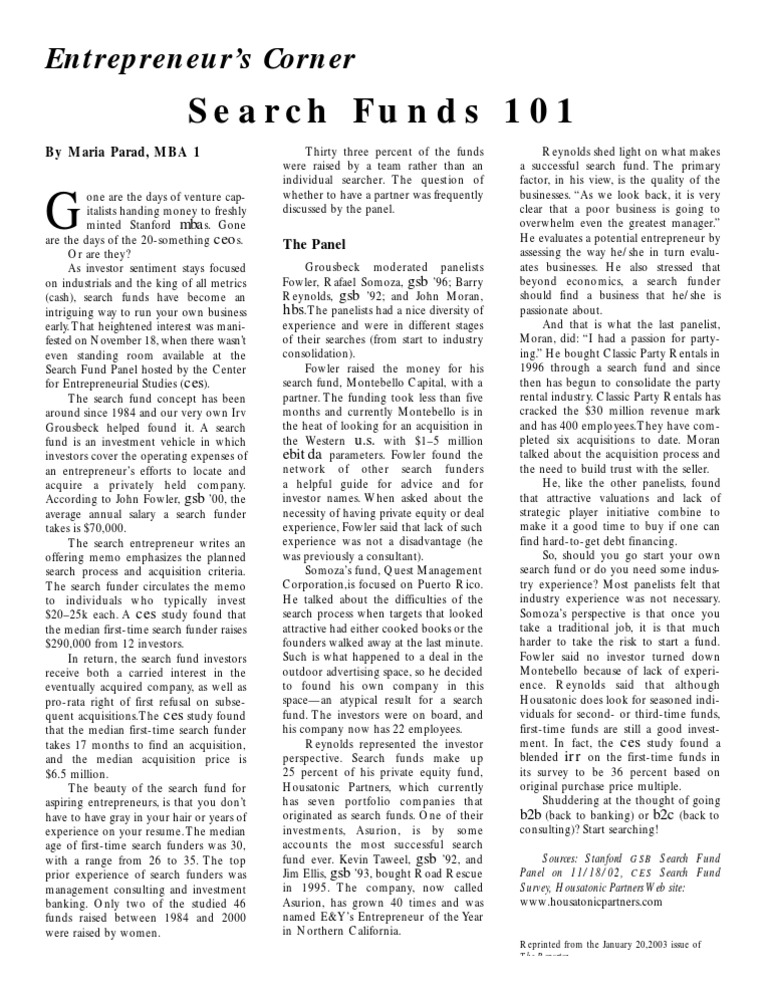 Search Funds 101: An Intriguing Way for Aspiring Entrepreneurs to Run ...