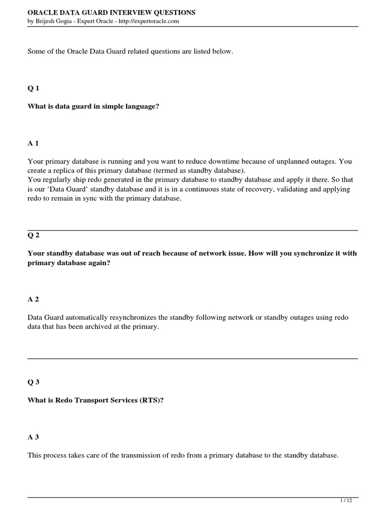 Oracle Data Guard Interview Questions | PDF | Databases | Information Retrieval
