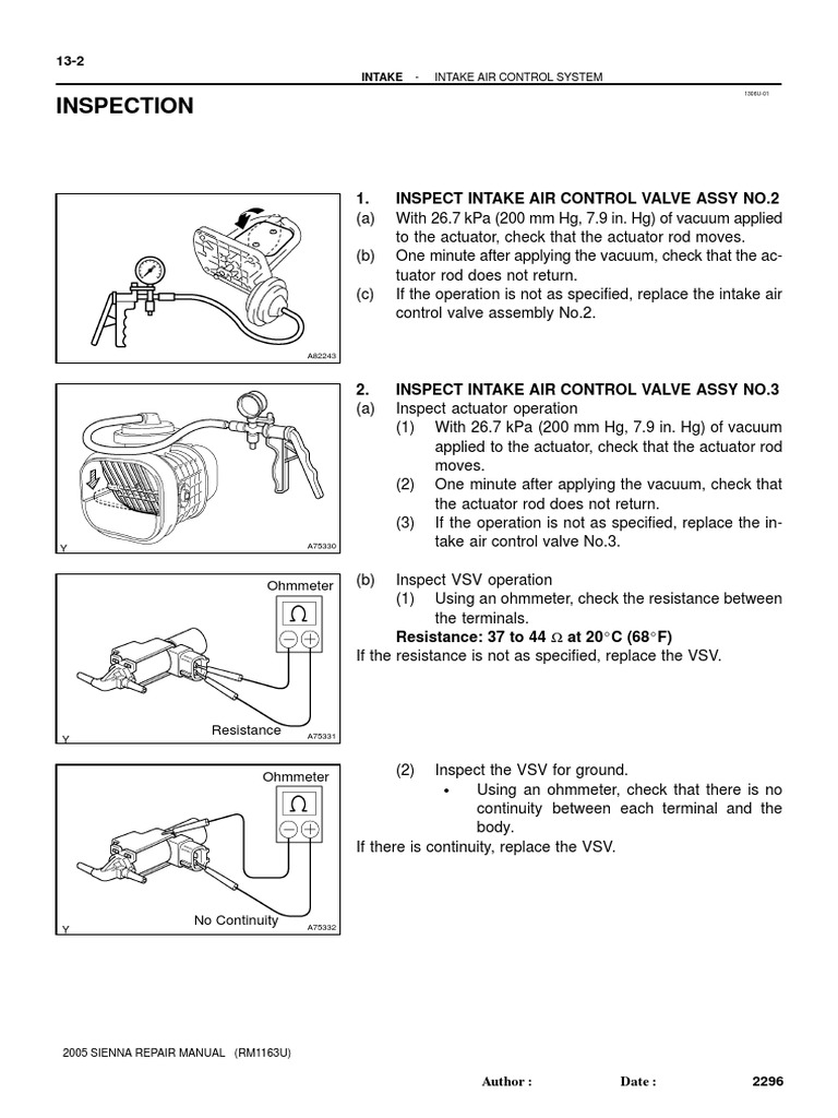 Inspection: 1. Inspect Intake Air Control Valve Assy No.2 | PDF | Valve ...