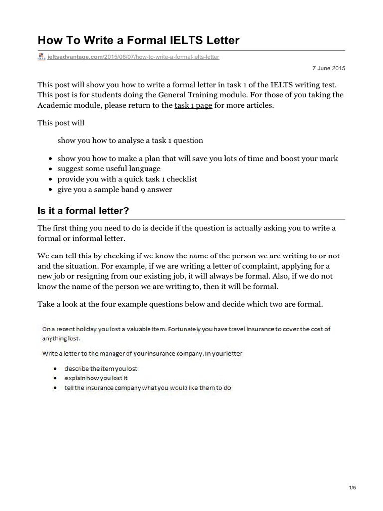 How To Write A Formal IELTS Letter | PDF | Career & Growth | Language ...