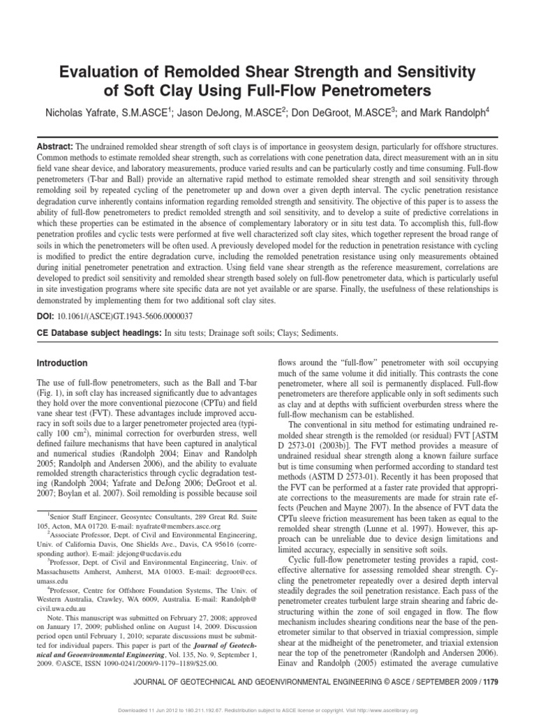Evaluation of Remolded Shear Strength and Sensitivity of Soft Clay ...