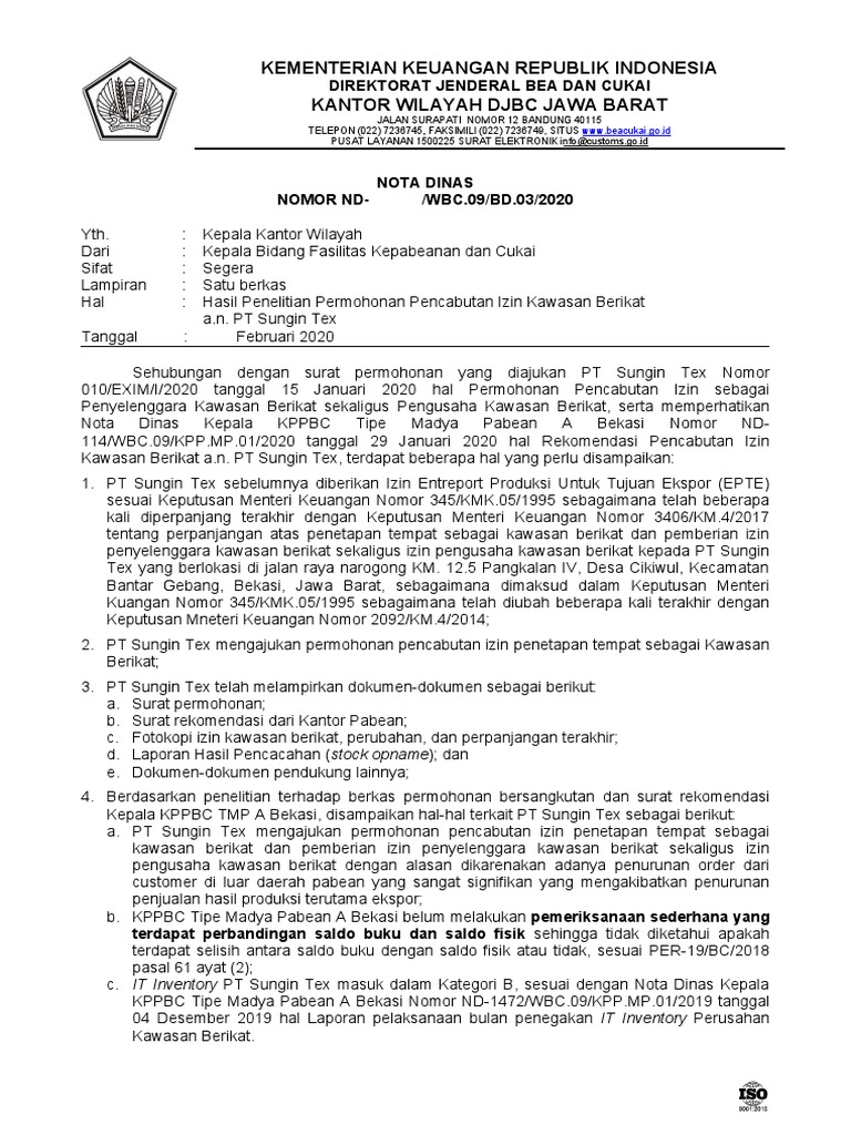 Pencabutan Izin Kawasan Berikat PT Sungin Tex | PDF | Hukum