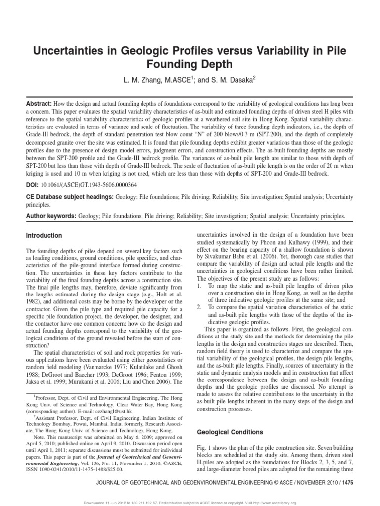 Uncertainties in Geologic Profiles Versus Variability in Pile Founding ...