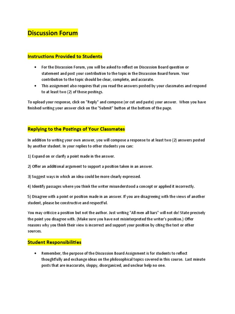 Discussion Forum Guidelines and Expectations | PDF | Internet Forum ...
