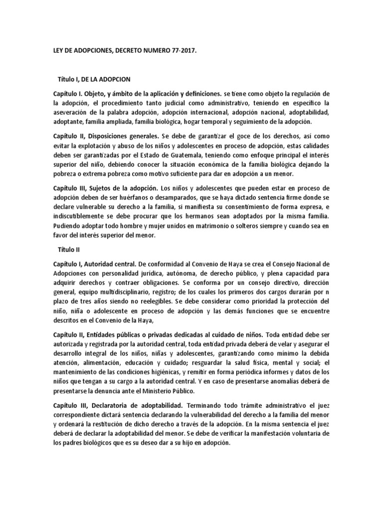 Ley de Adopciones y Reglamento | PDF | Adopción | Instituciones sociales