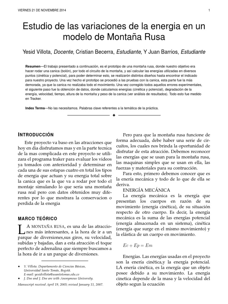 Proyecto Montaña Rusa | PDF | Masa | Fuerza