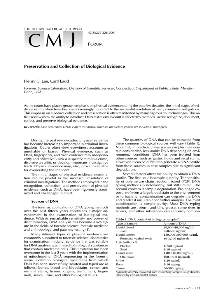 Preservation and Collection of Biological Evidence | PDF | Dna ...