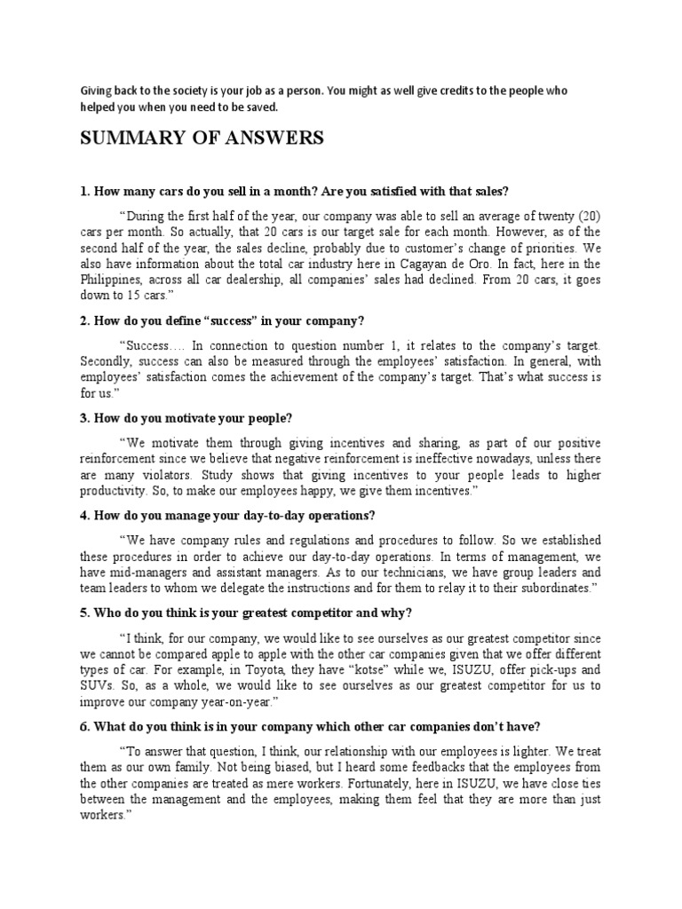 Summary of Answers | PDF | Incentive | Behavioural Sciences