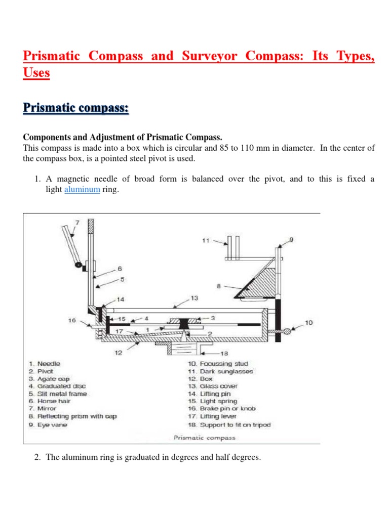 Prismatic Compass and Surveyor Compass: Its Types, Uses | PDF | Compass ...