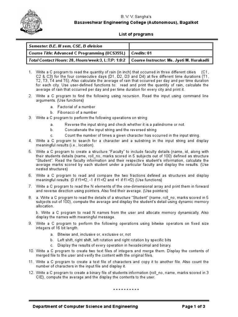 Acp Programs List Pdf C Programming Language Computer File