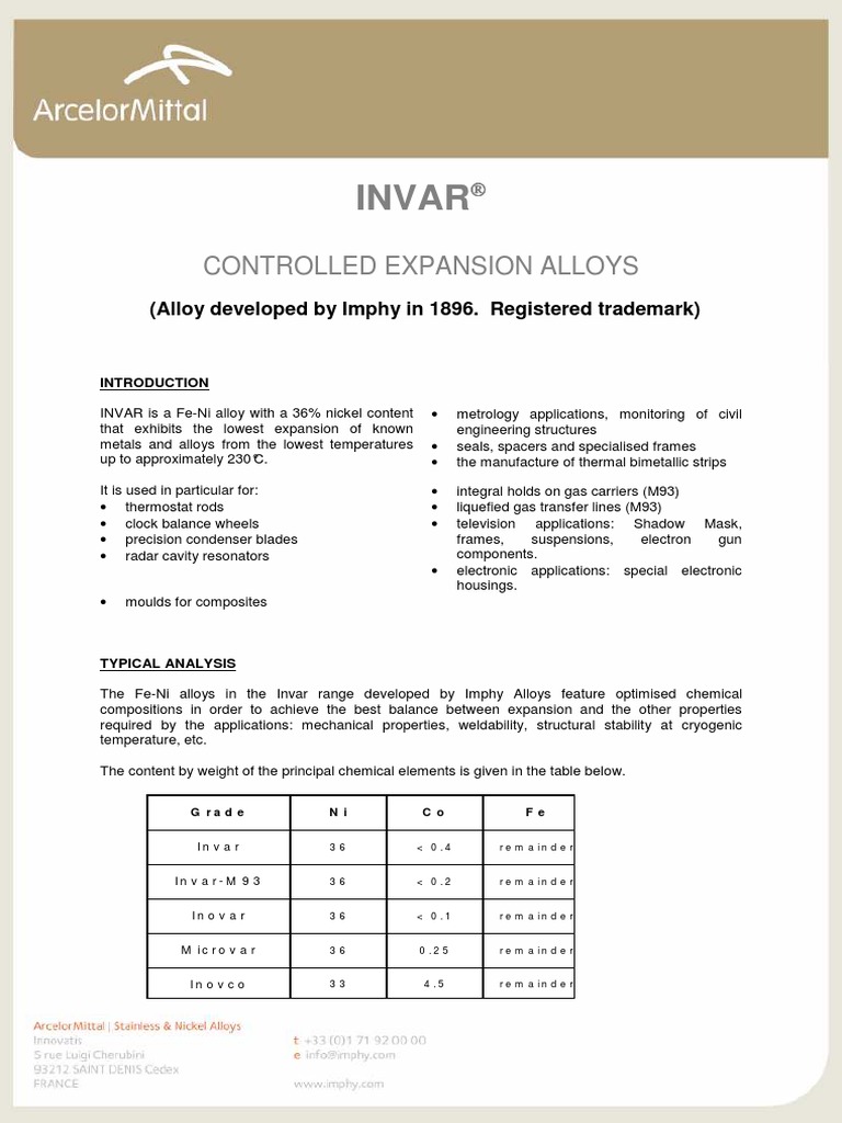 Invar: Controlled Expansion Alloys | PDF | Heat Treating | Thermal ...