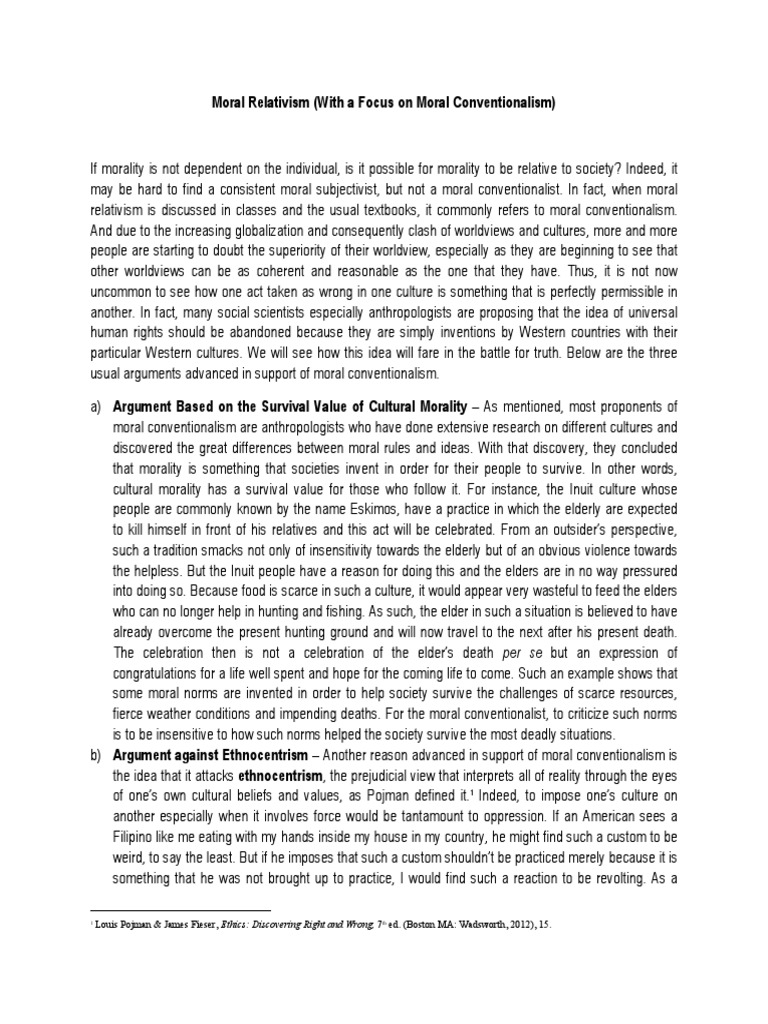 Ethics - Moral Relativism (With A Focus On Moral Conventionalism) PDF ...