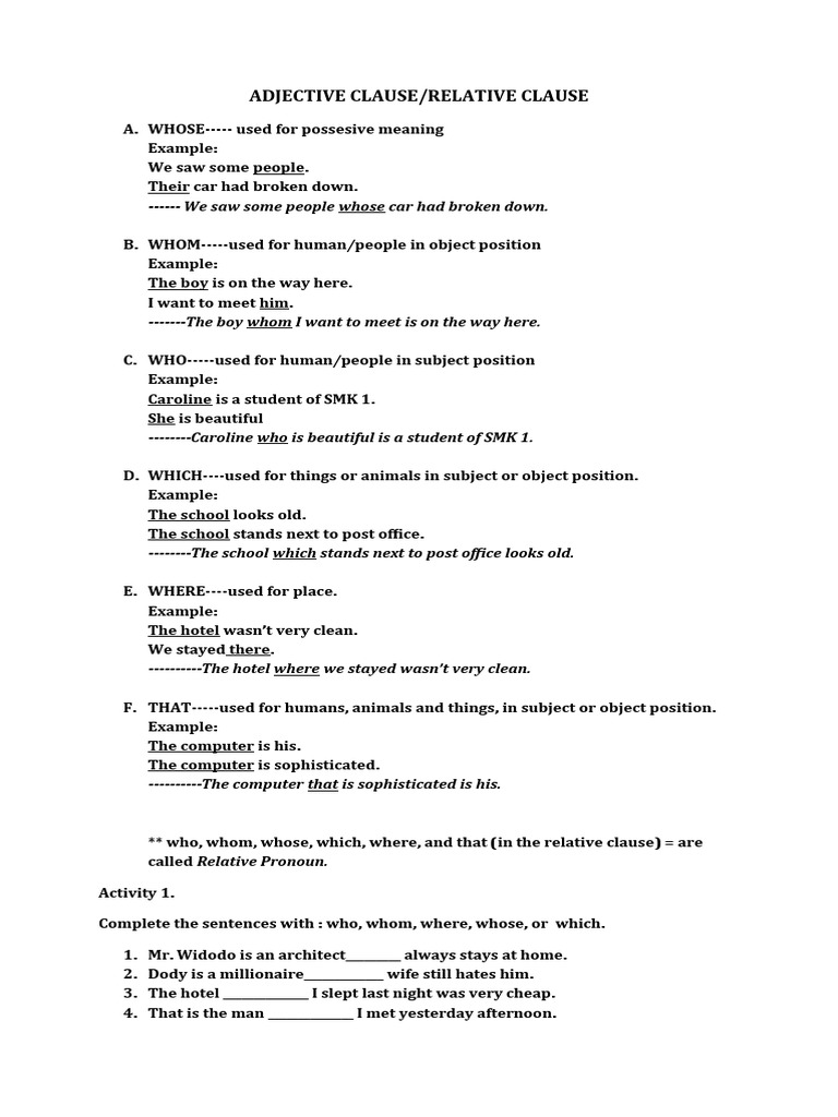 Adjective Clause/Relative Clause | PDF | Syntactic Relationships | Morphology