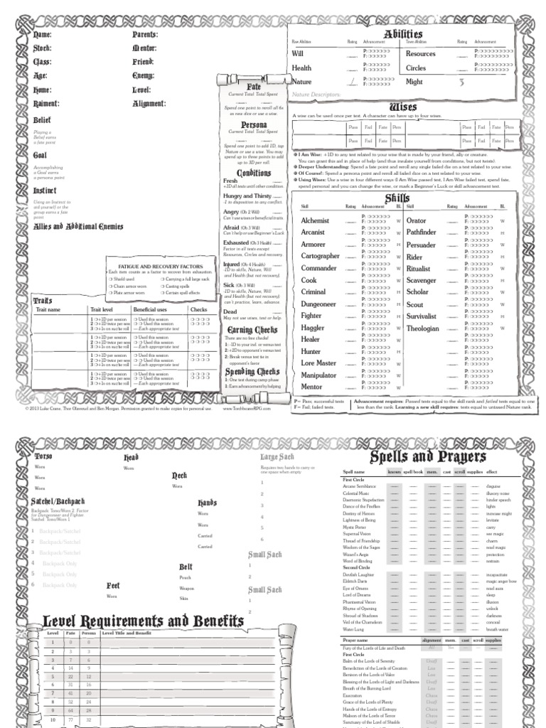 Torchbearer - Character Sheet Magic | PDF