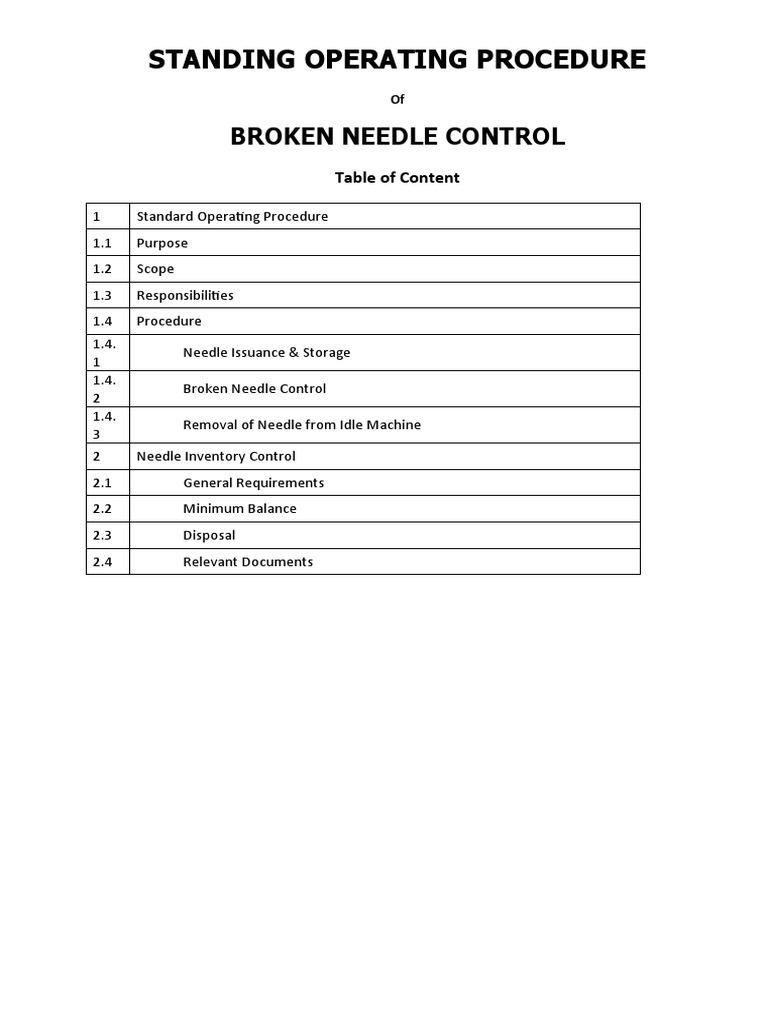 Broken Needle Control SOP for Garments | PDF | Business